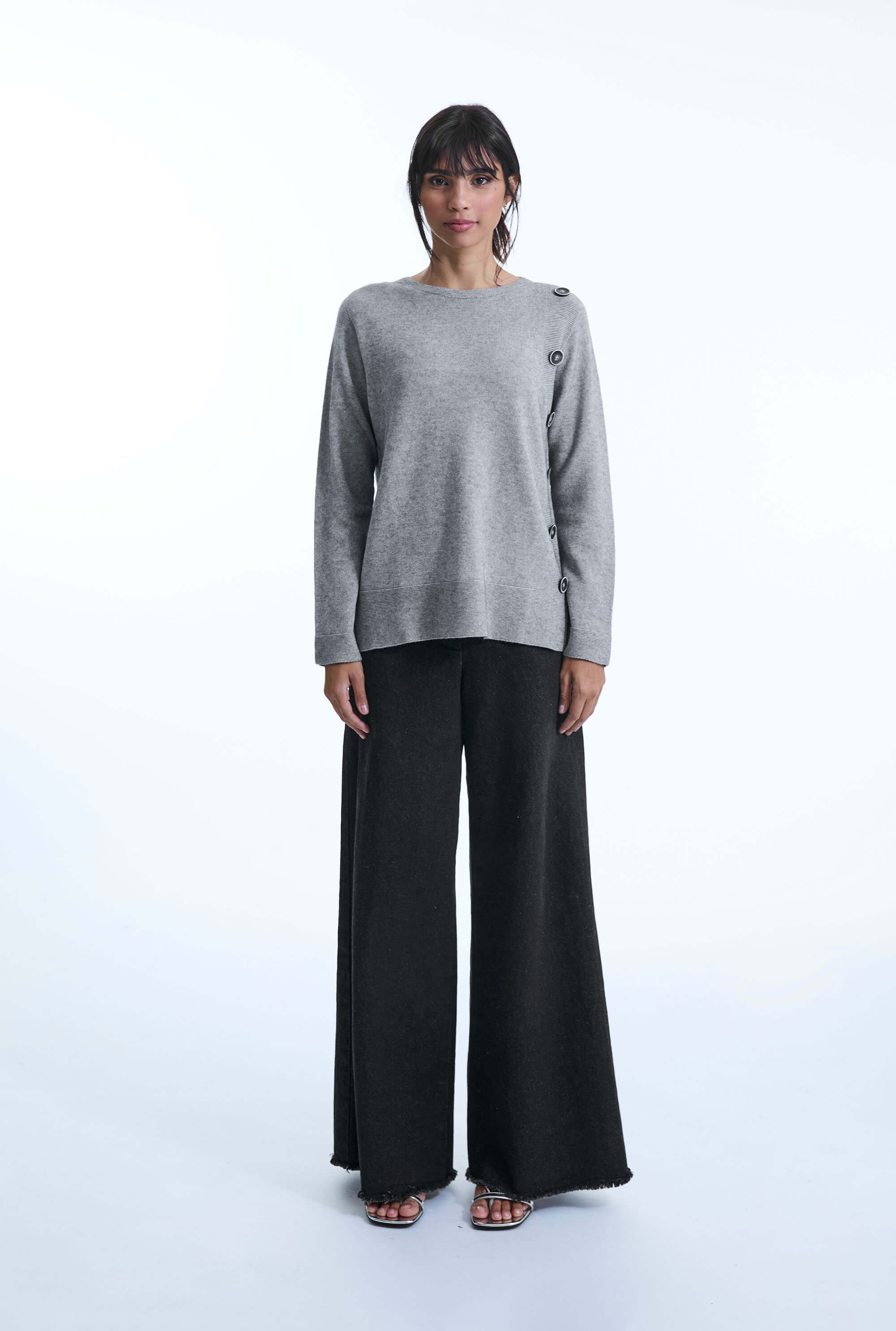 Side Button Grey Jumper - James Lakeland Knitted Jumper with Button Details